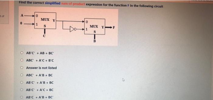 Solved Find the correct simplified sum of product expression | Chegg.com