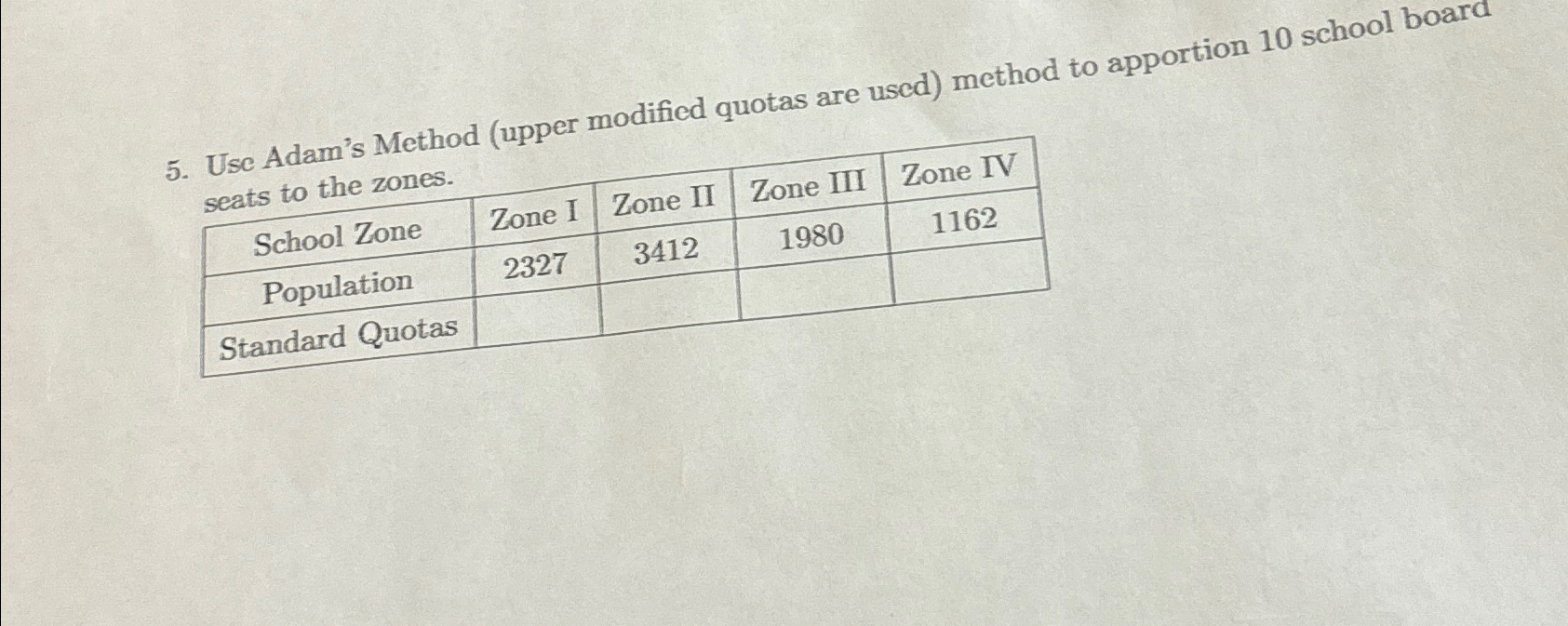 Use Adam's Method (upper modified quotas are used) | Chegg.com