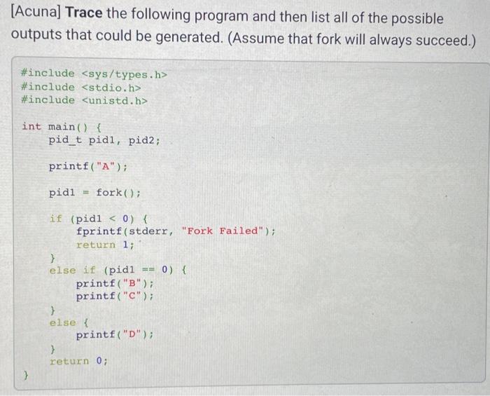Solved [Acuna) Trace the following program and then list all | Chegg.com