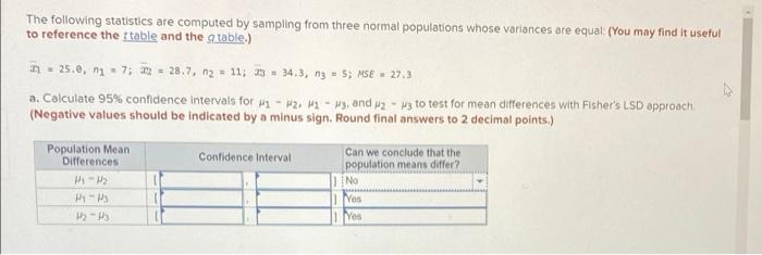 Solved The following statistics are computed by sampling | Chegg.com