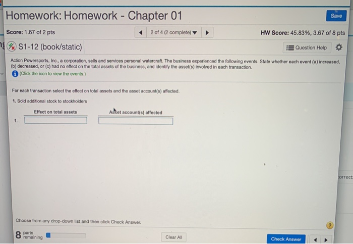 Solved Save Homework: Homework - Chapter 01 Score: 1.67 of 2 | Chegg.com