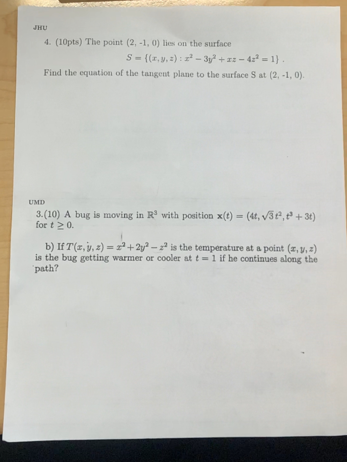 Solved JHU4. (10pts) ﻿The point (2,-1,0) ﻿lies on the | Chegg.com