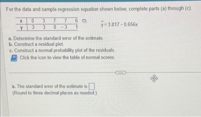 Solved For the data and sample regression equation shown | Chegg.com