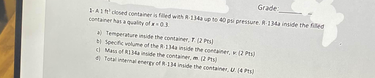 Solved Grade: q,1- ﻿A 1ft3 ﻿closed container is filled with | Chegg.com