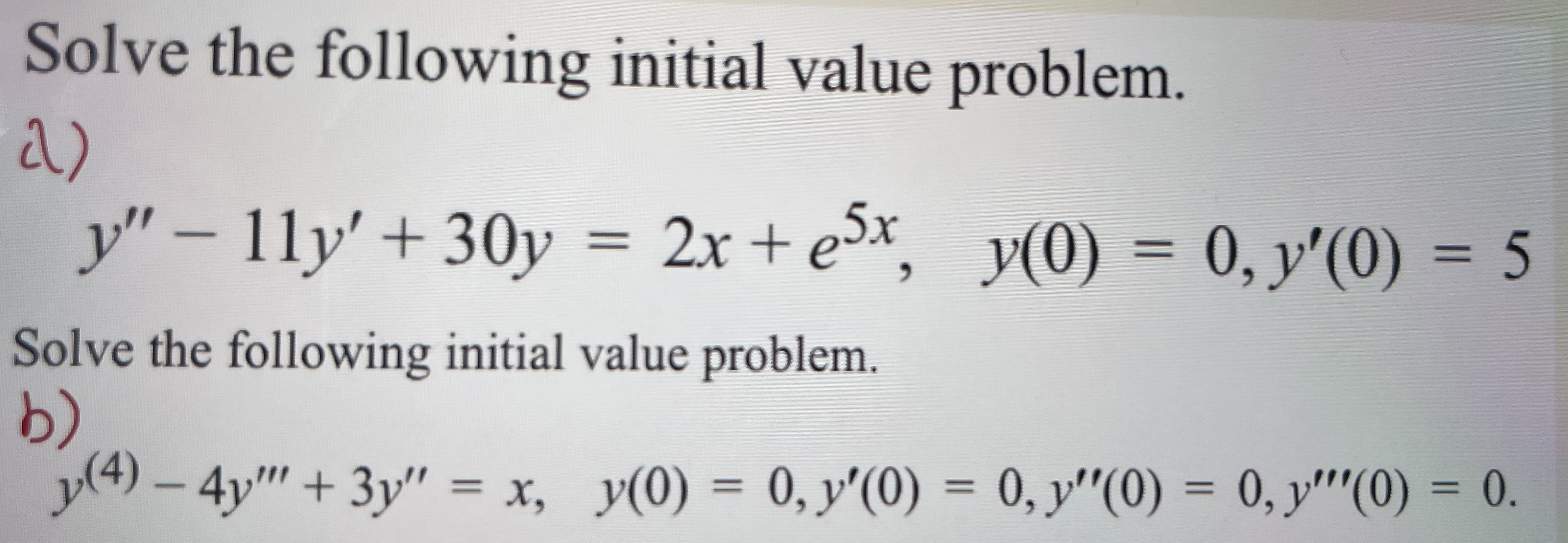 Solved Solve the following initial value | Chegg.com