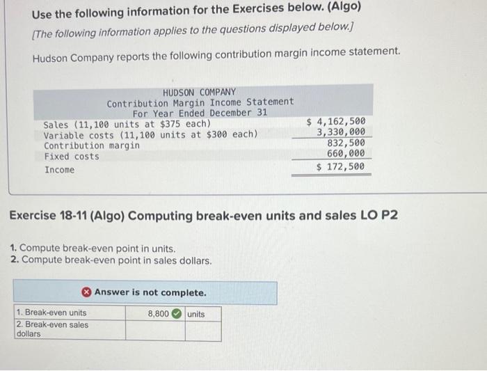 Solved Use the following information for the Exercises | Chegg.com