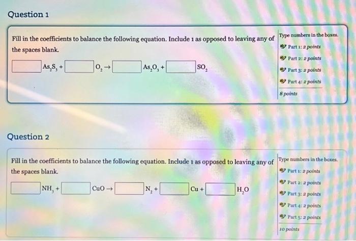 Solved Fill in the coefficients to balance the following | Chegg.com