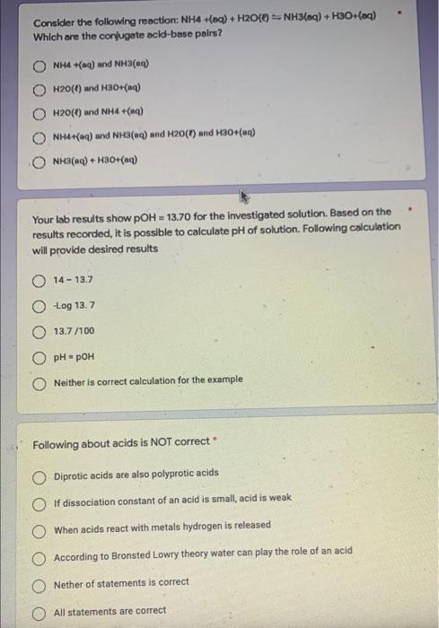 [Solved]: Consider the following reaction: NH4+(aq) + H2O(P