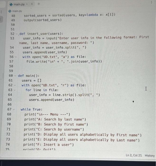 Solved Objective: Develop an admin tool for username and | Chegg.com