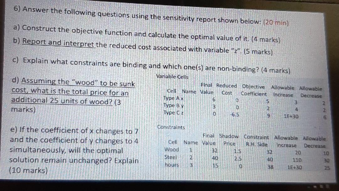 Solved 6) Answer the following questions using the | Chegg.com
