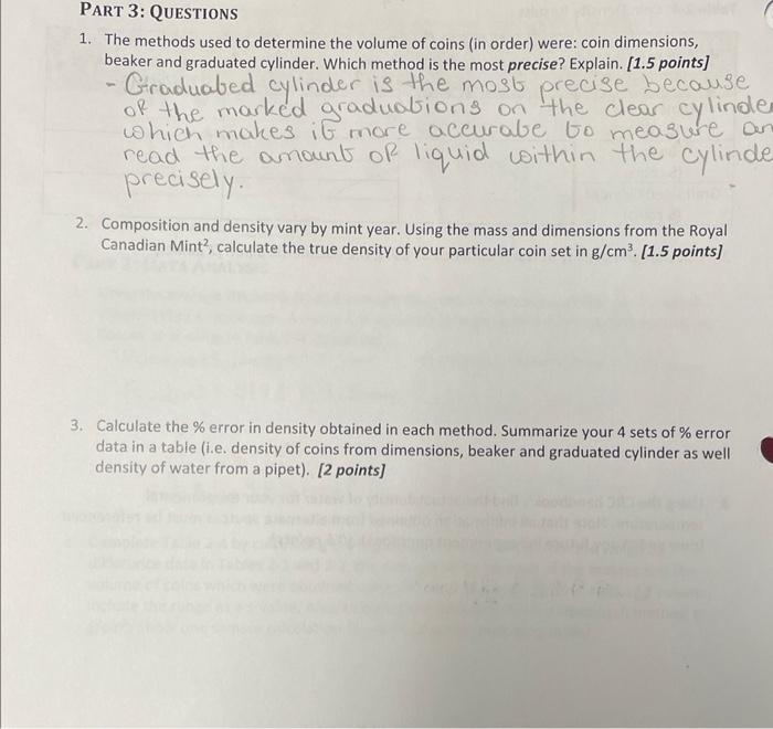 Solved 1. The methods used to determine the volume of coins | Chegg.com