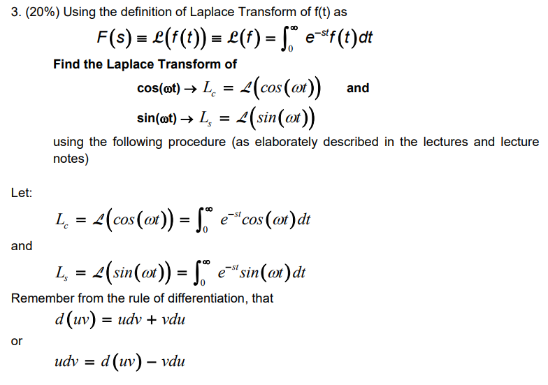 Solved 3. (20%) Using the definition of Laplace Transform of | Chegg.com