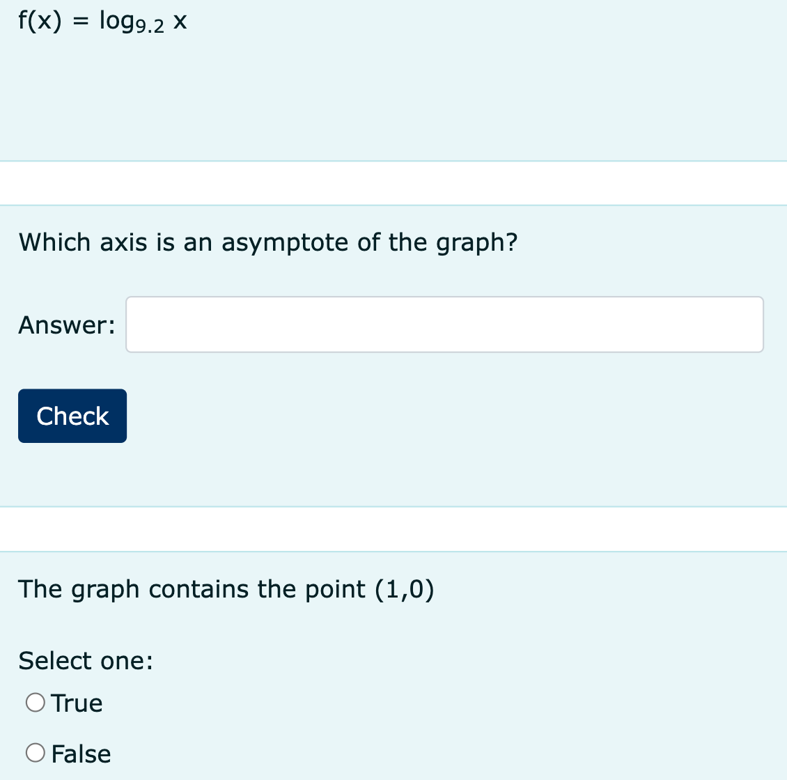 Solved f(x)=log9.2xWhich axis is an asymptote of the | Chegg.com