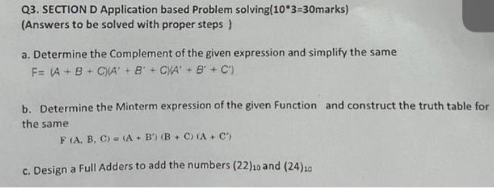 Solved Q3. SECTION D Application based Problem solving(10* | Chegg.com
