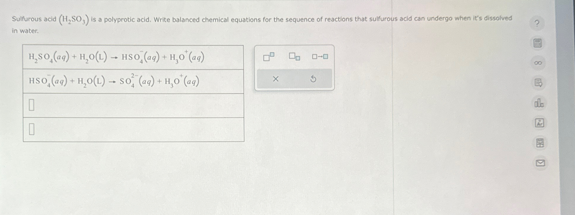 Solved Sulfurous acid (H2SO3) ﻿is a polyprotic acid. Write | Chegg.com
