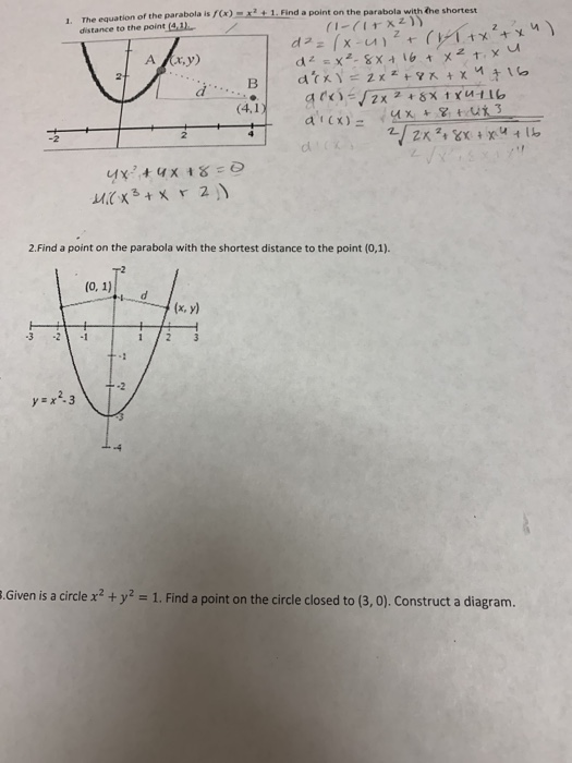 Solved The equation of the parabola is f(x)=x distance to | Chegg.com