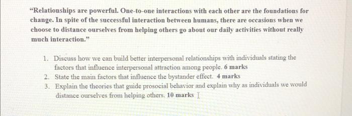 Solved "Relationships are powerful. One-to-one interactions | Chegg.com