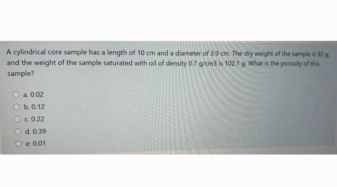 Solved A cylindrical core sample has a length of 10 cm and a | Chegg.com