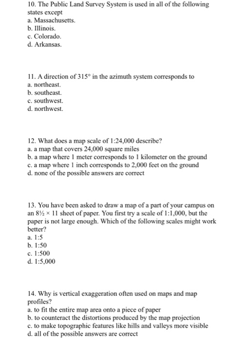 Solved 10. The Public Land Survey System is used in all of | Chegg.com
