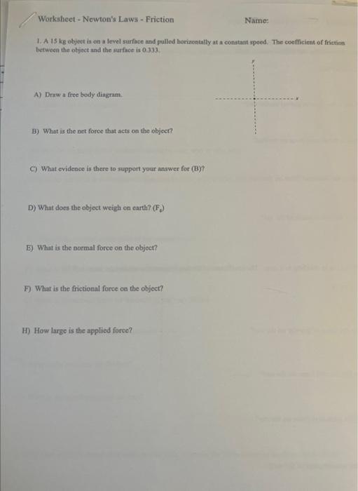 Solved Worksheet - Newton's Laws - Friction Names 1. A 15 kg | Chegg.com