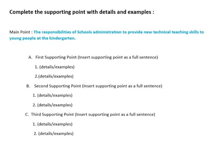 Solved Complete the supporting point with details and | Chegg.com