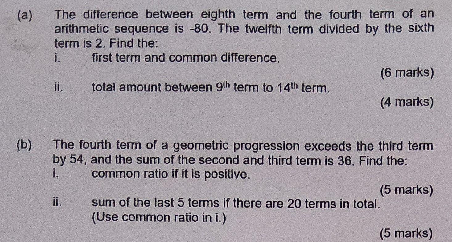 (a) The difference between eighth term and the fourth | Chegg.com
