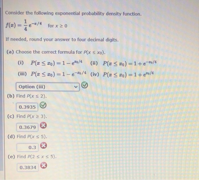 Solved Consider the following exponential probability | Chegg.com