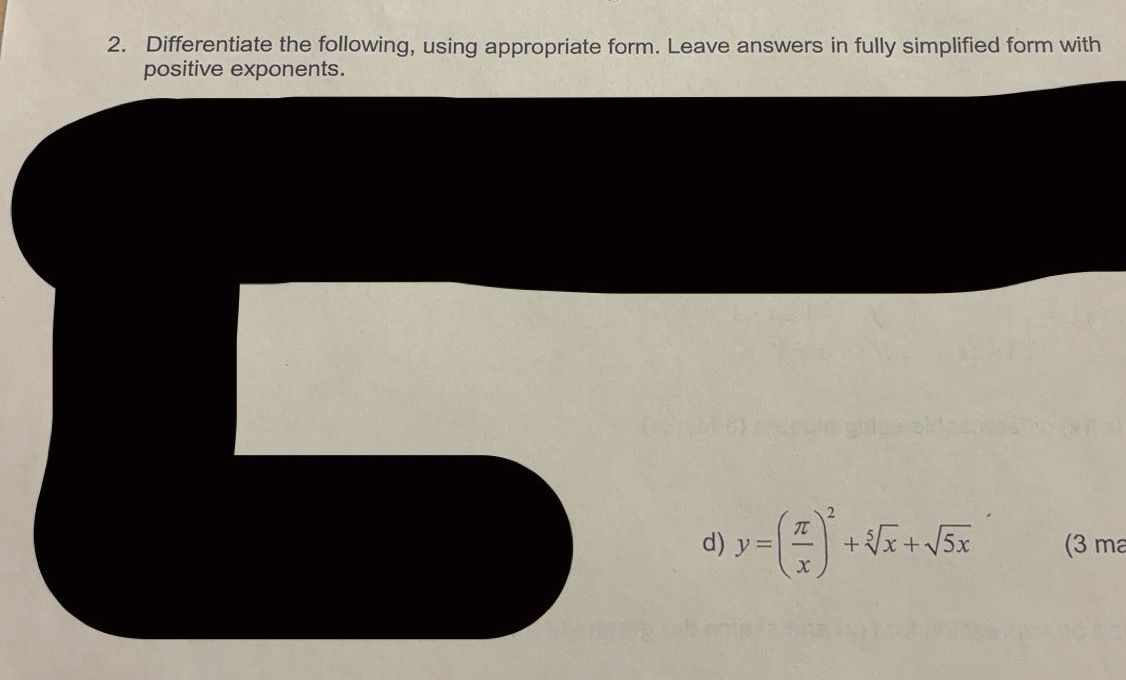 Solved Differentiate the following, using appropriate form. | Chegg.com