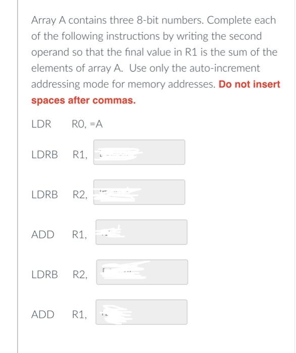 Solved Array A contains three 8-bit numbers. Complete each | Chegg.com