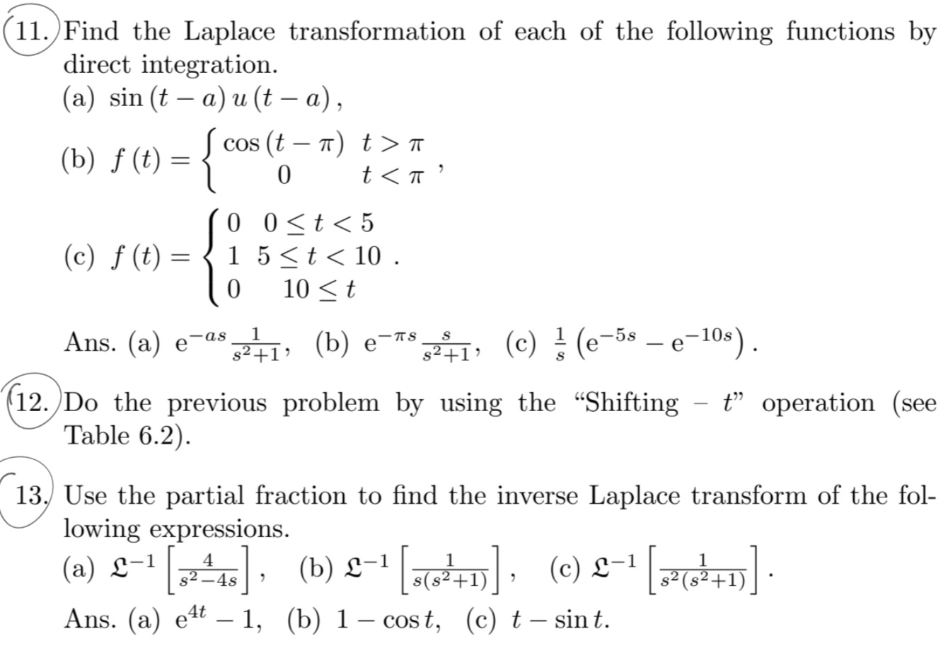 Solved (11. ﻿Find the Laplace transformation of each of the | Chegg.com