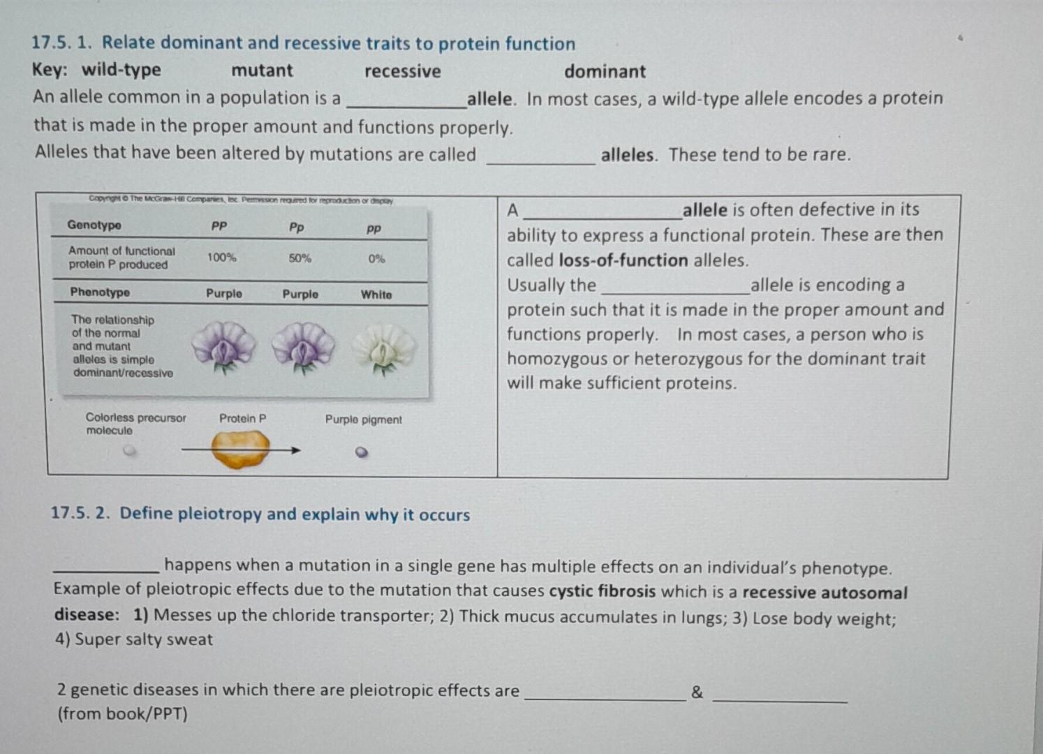 Solved 17 5 1 Relate Dominant And Recessive Traits To