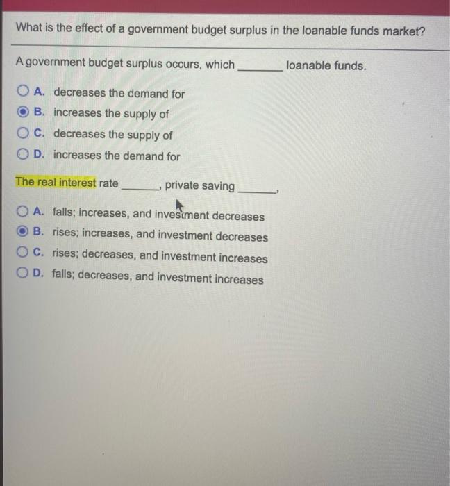 Solved What is the effect of a government budget surplus in | Chegg.com