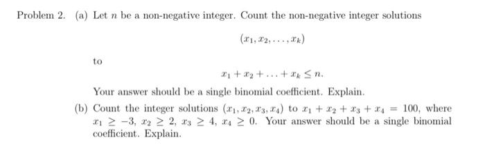 Solved Problem 2. (a) Let n be a non-negative integer. Count | Chegg.com