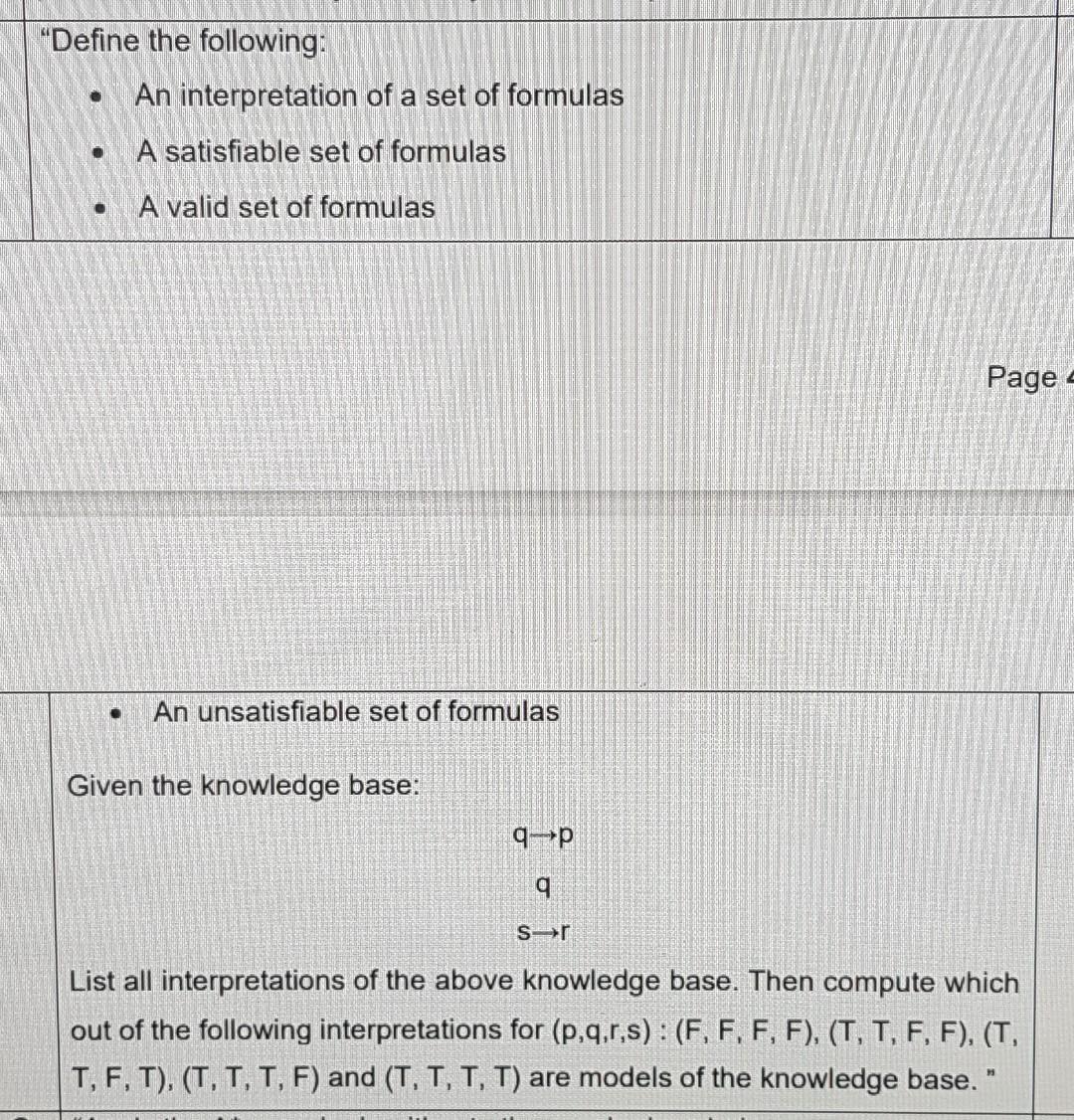 Solved "Define the following: An interpretation of a set of | Chegg.com