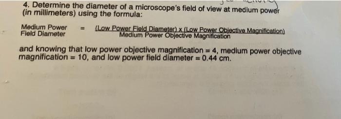Solved 4. Determine the diameter of a microscope's field of | Chegg.com