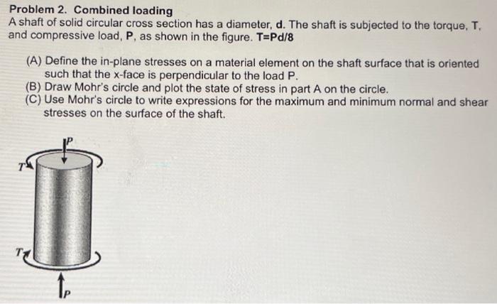 Solved Problem 2. Combined loading A shaft of solid circular | Chegg.com