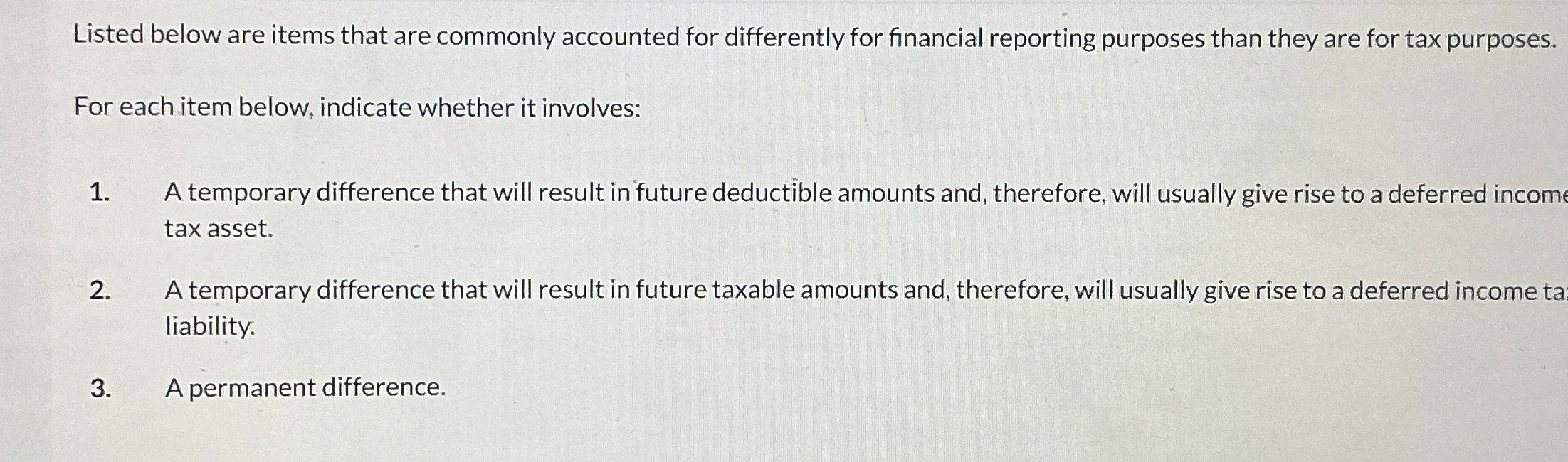 Solved Listed below are items that are commonly accounted | Chegg.com