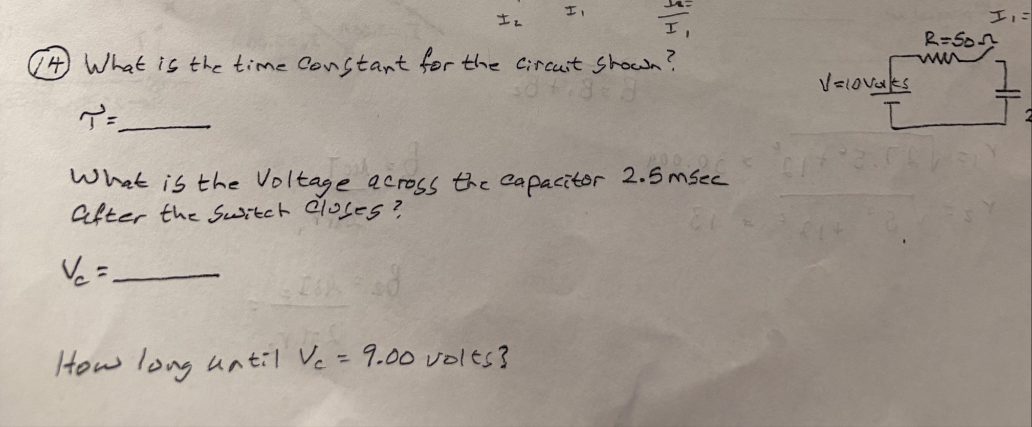 (14) ﻿What is the time constant for the circuit | Chegg.com