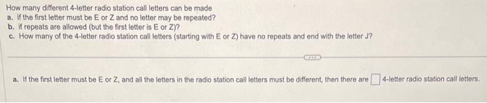 Solved How many different 4-letter radio station call | Chegg.com