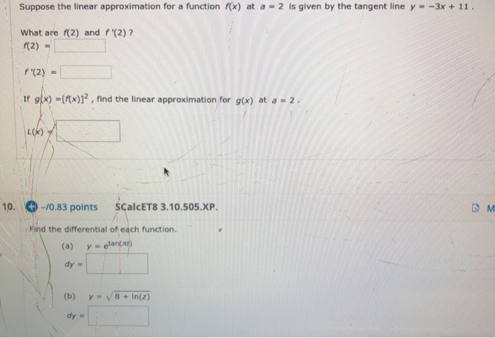 Solved Suppose the linear approximation for a function f(x) | Chegg.com