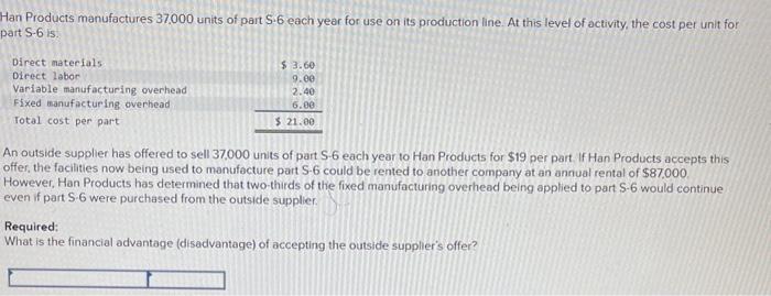 Solved Han Products manufactures 37,000 units of part S.6 | Chegg.com