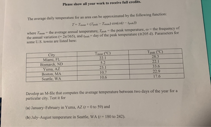 Solved Please show all your work to receive full eredits. | Chegg.com