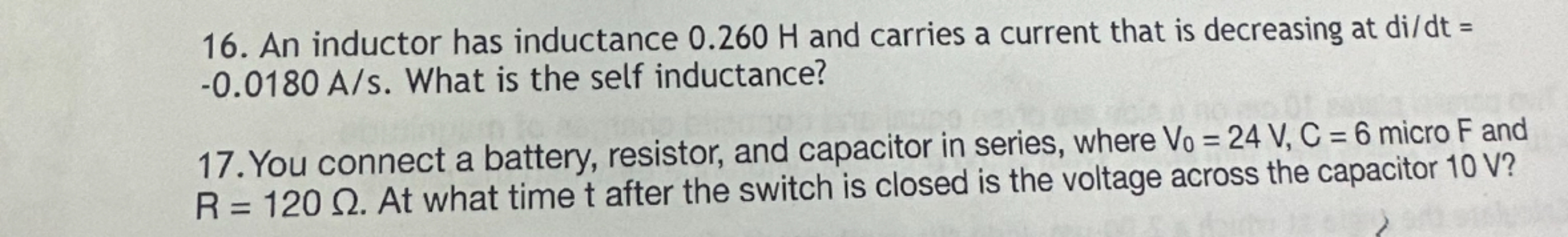 Solved An Inductor Has Inductance 0 260h ﻿and Carries A
