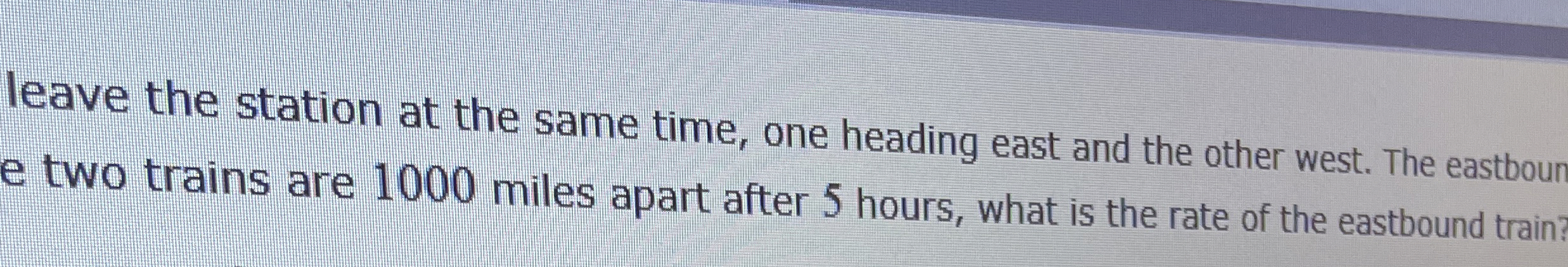 Solved leave the station at the same time, one heading east | Chegg.com