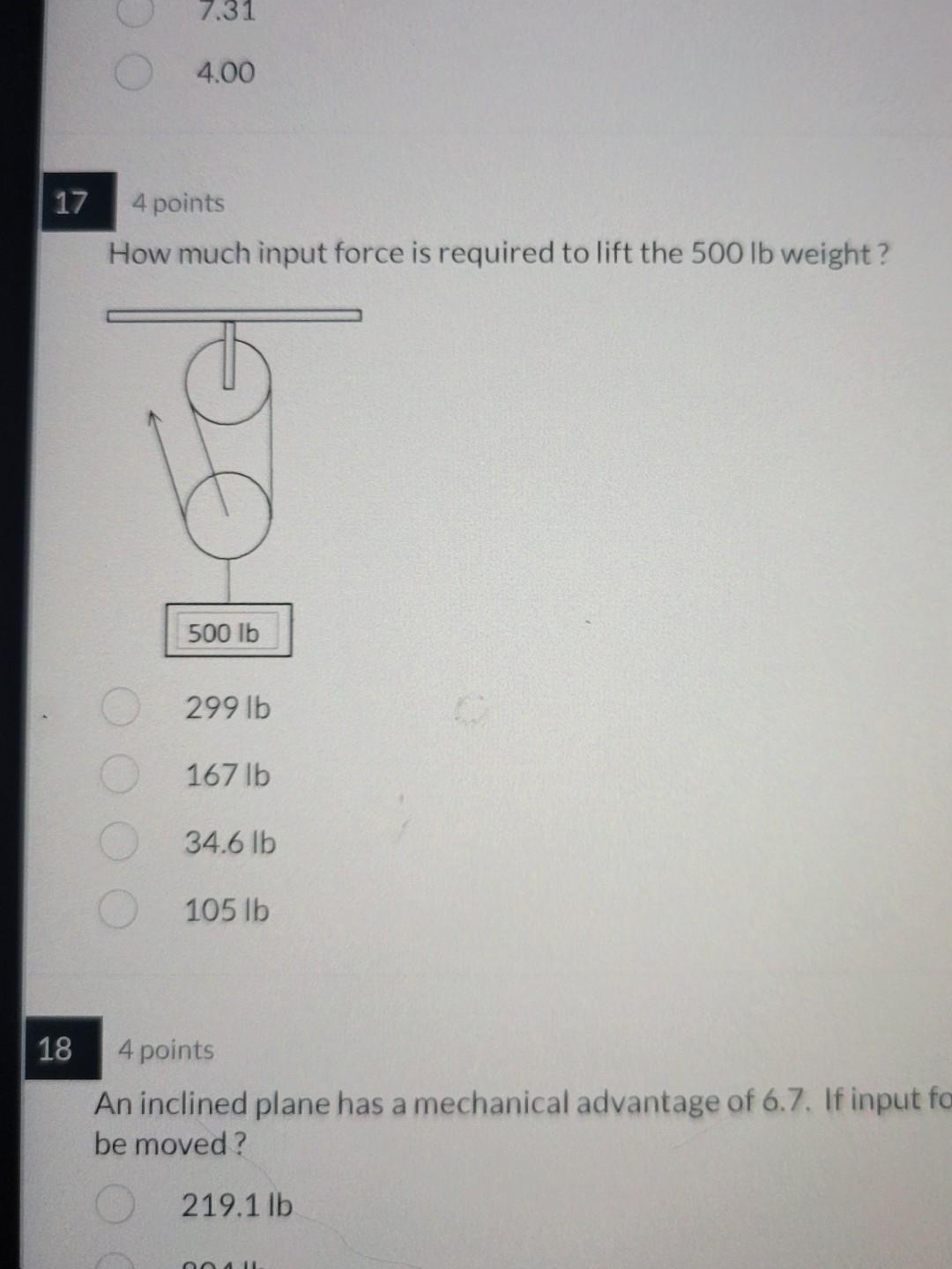 Solved 7 4 points How much input force is required to lift | Chegg.com