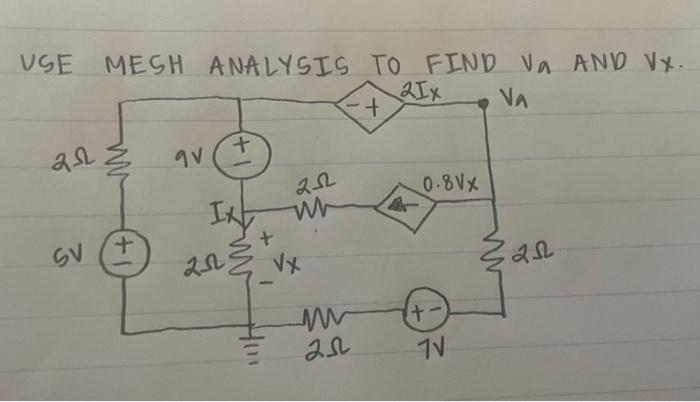 Solved USE MESH ANALYSIS TO FIND Va AND Vx. | Chegg.com