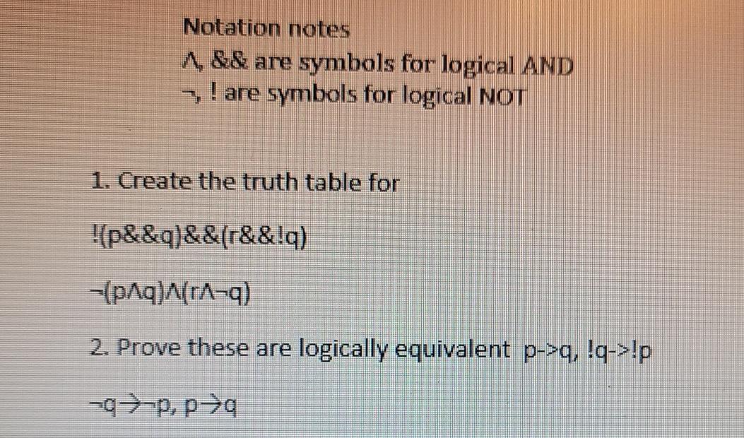 Solved Notation notes A, && are symbols for logical AND 7! | Chegg.com