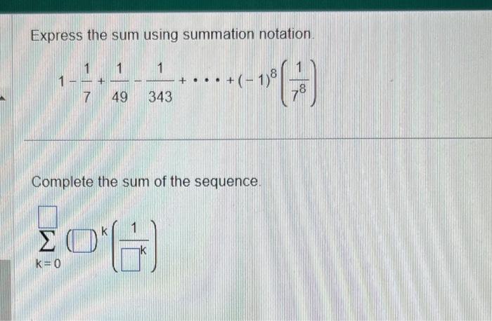 Solved Express the sum using summation notation. | Chegg.com