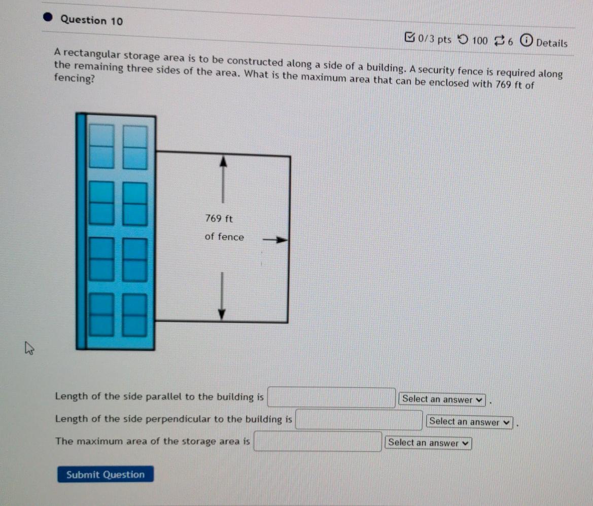 Solved Question 10 0/3 pts 5 100 36 Details A rectangular | Chegg.com