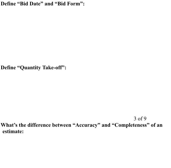 Solved Define "Bid Date" and "Bid Form": Define “Quantity | Chegg.com